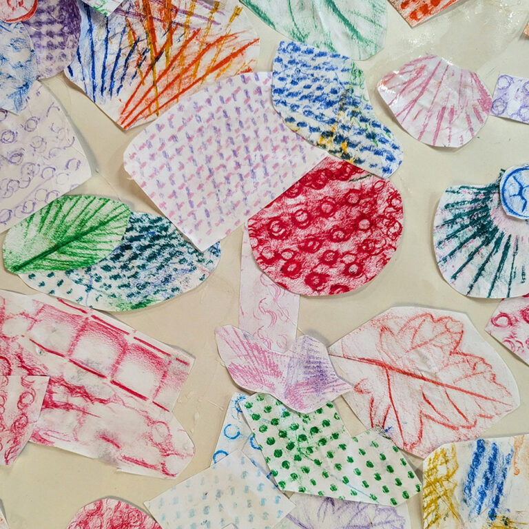 Collaging with Wax Crayon Rubbings