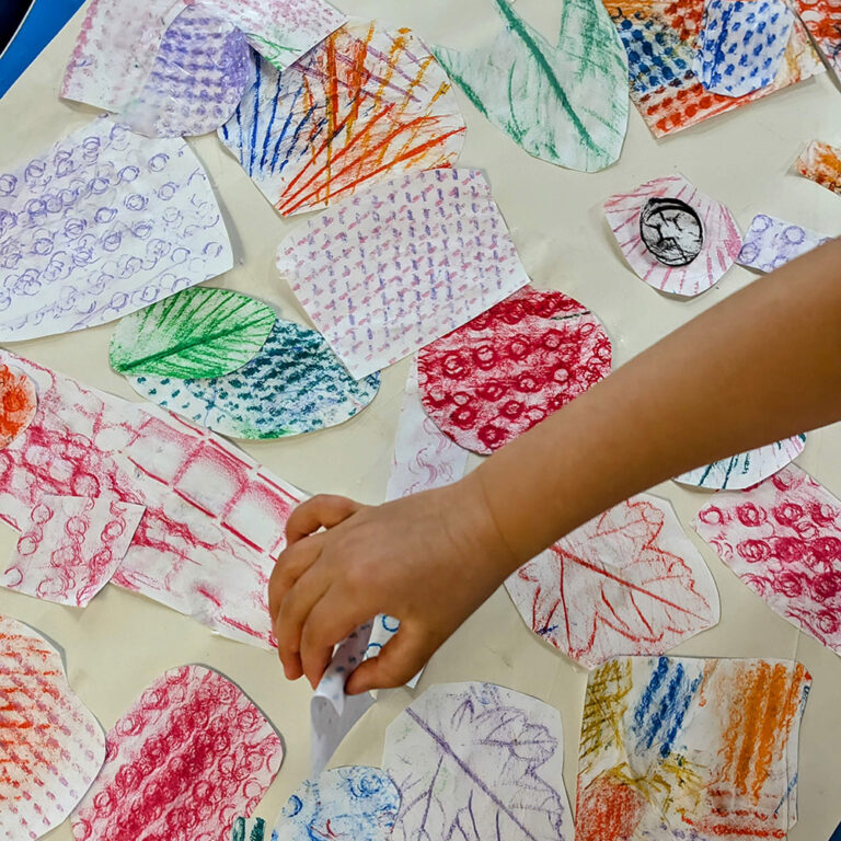 Collaging with Wax Crayon Rubbings
