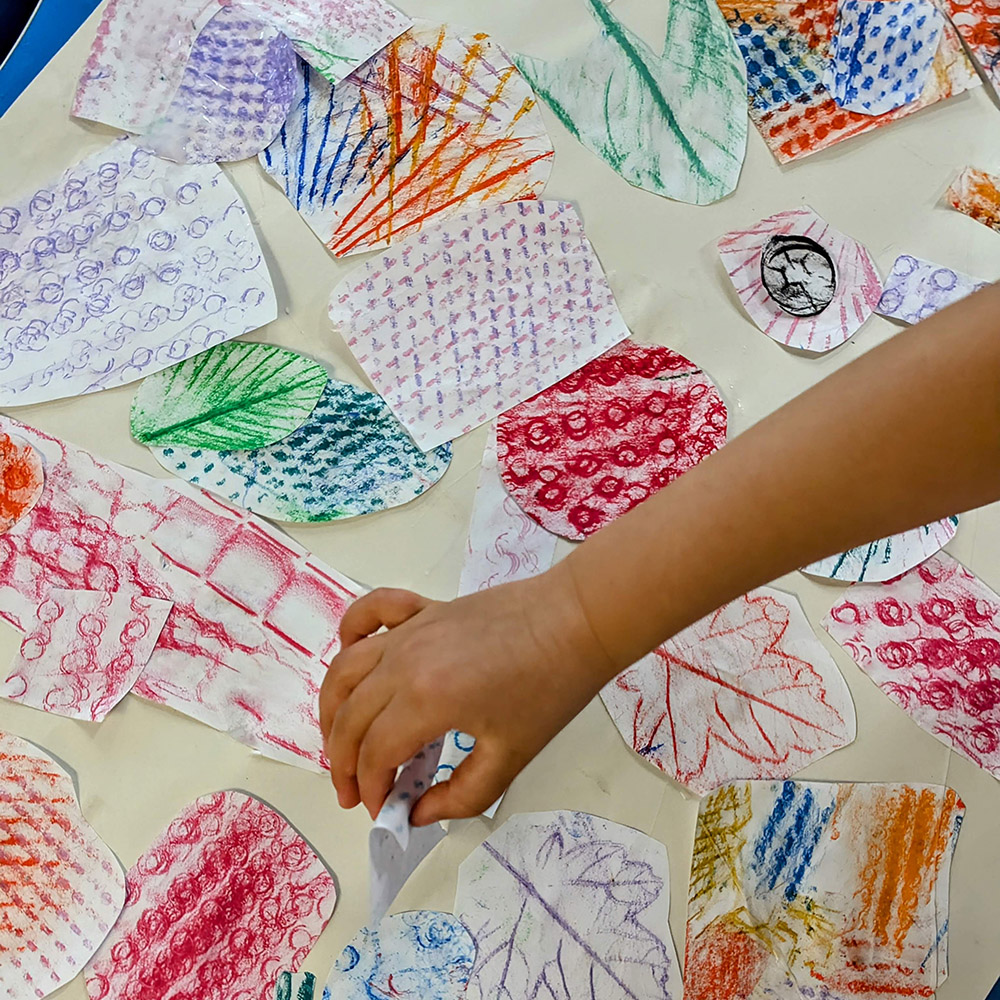 Collaging with Wax Crayon Rubbings